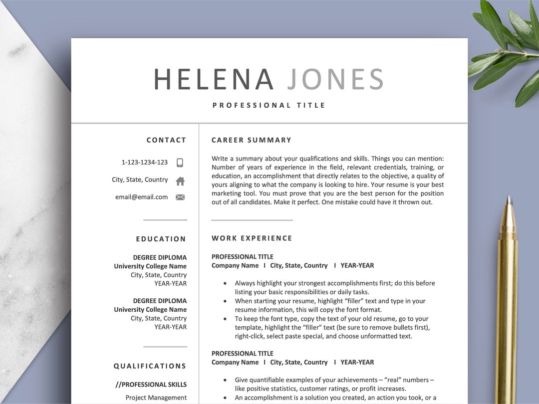 Modern CV Template Clean Resume Design for Word & Pages - Etsy Australia