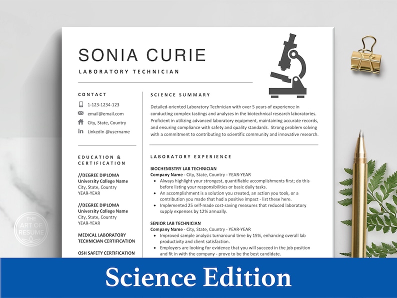 Science Resume Template, Data Scientist Resume, CV Template, Lab Tech ...