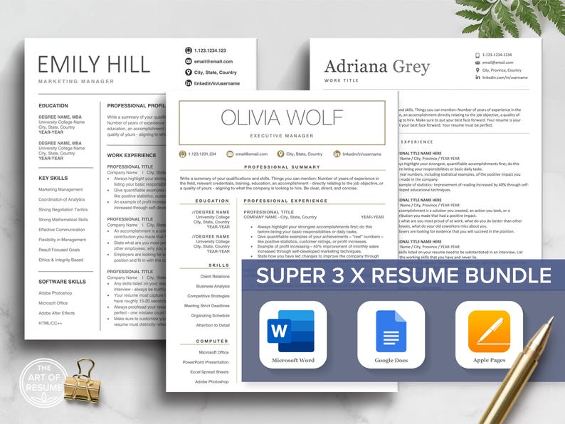 CV Template Google Docs, Microsoft Word, Mac Pages, Executive Resumes ...