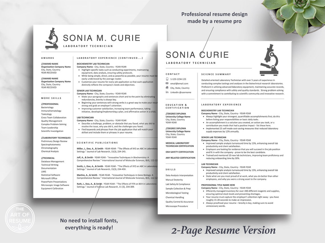 Science Resume Template, Data Scientist Resume, CV Template, Lab Tech ...