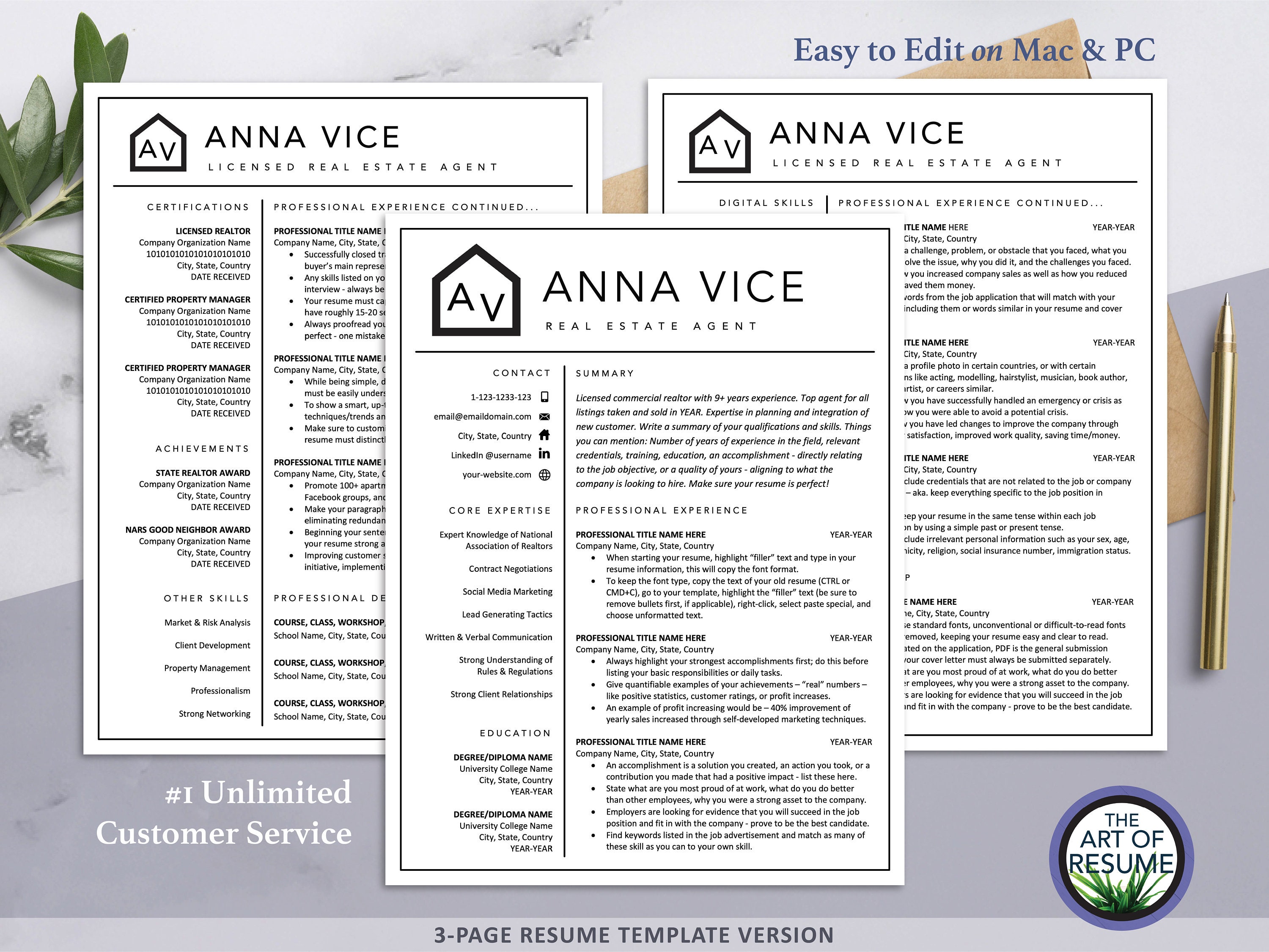 Realtor Resume Template Real Estate Resume Design CV | Etsy