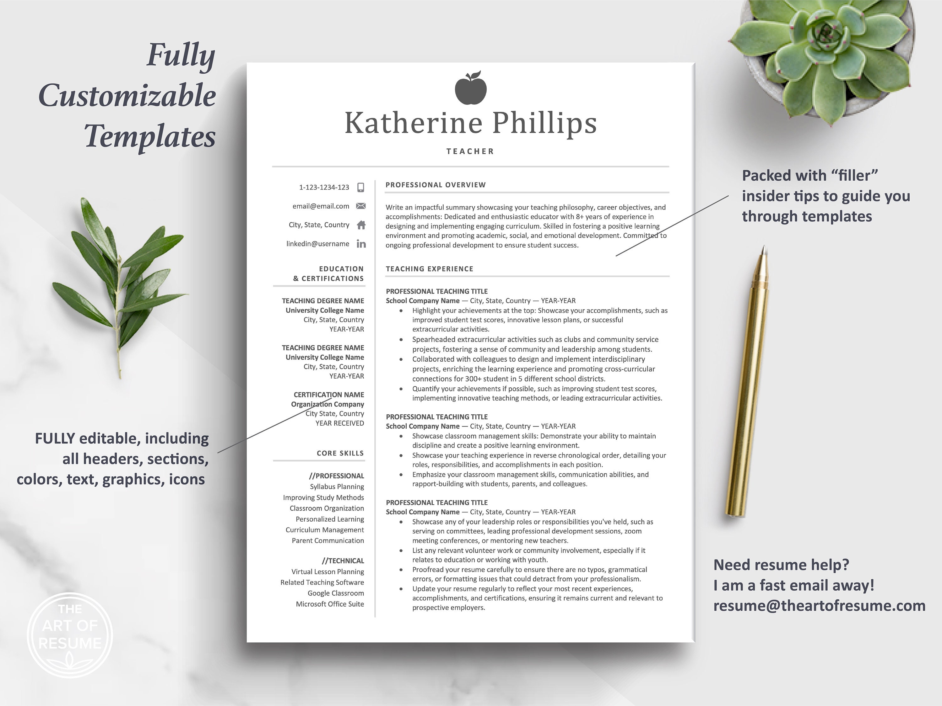 Teacher Resume Template Word, Pages, Teaching Resume, Teacher CV ...