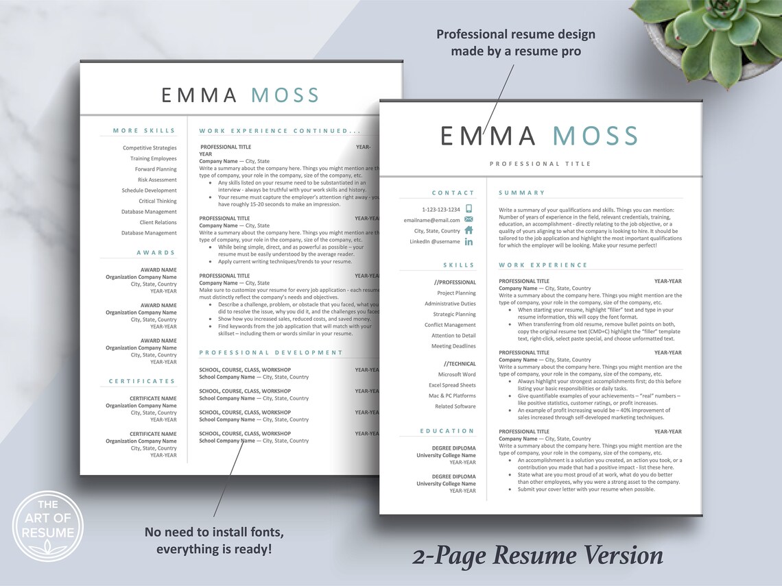 Modern Resume Template Bundle: Professional CV for Word & Pages - Etsy UK