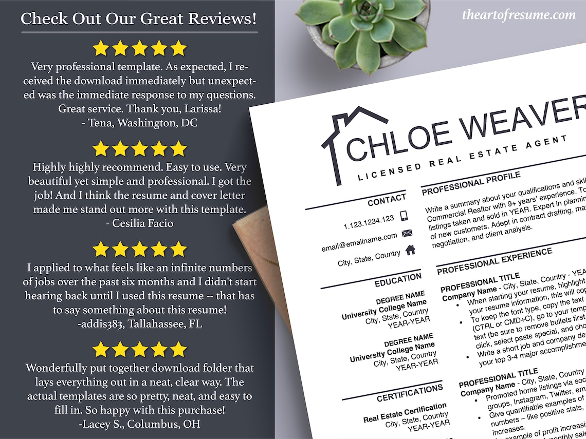 Realtor Resume Template for Word, Apple Pages | Real Estate Agent CV ...