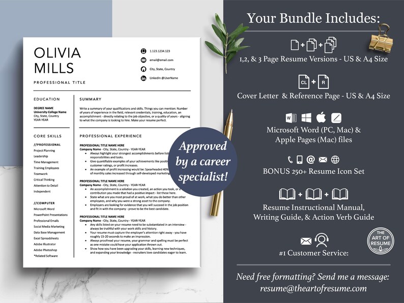 Simple Resume Template for Word & Mac Pages | Basic Resume Template ...