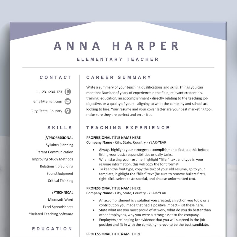 Teacher Resume - Etsy
