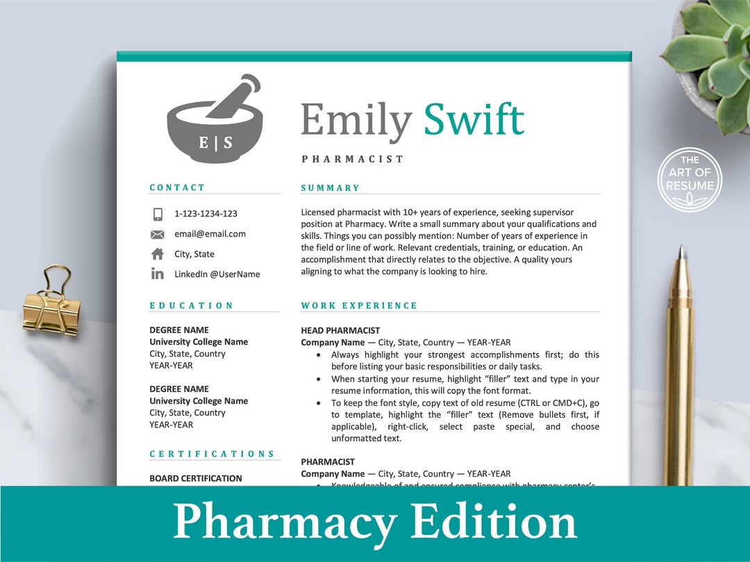 Pharmacist Resume Template Word, Mac Pages | Pharmacy Student Resume CV ...