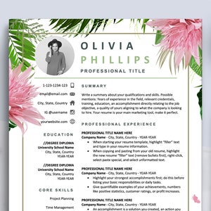 Creative Resume Template, Floral Resume, CV Template, Modern Resume ...