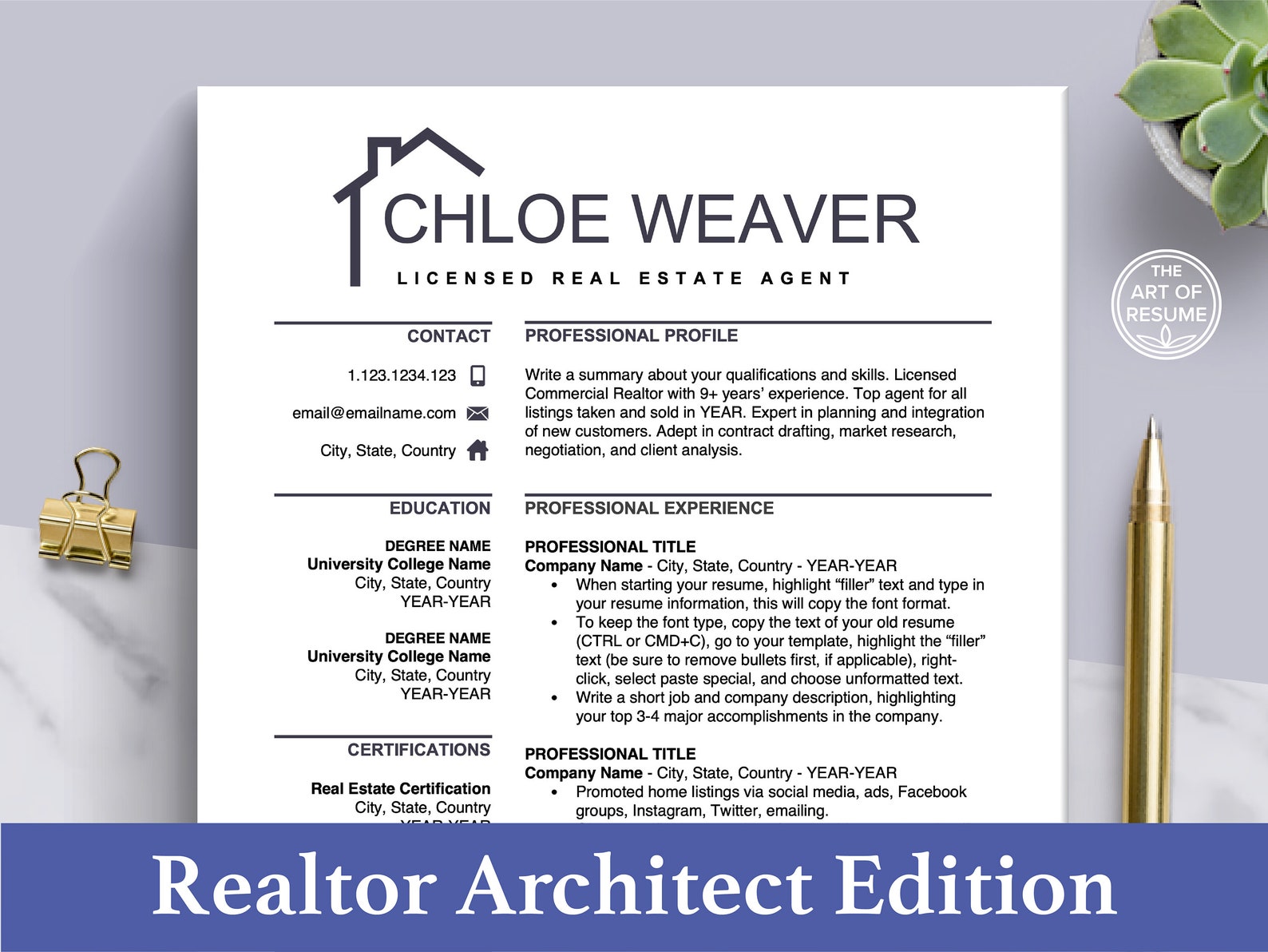Realtor Resume Template for Word, Apple Pages | Real Estate Agent CV ...