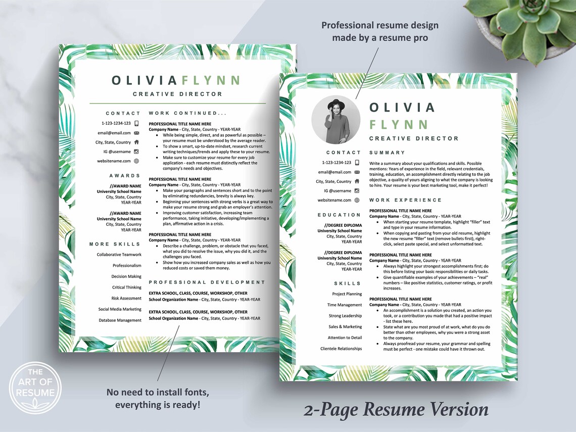 Creative Resume Template With Photo, Modern Resume CV Design for Word ...