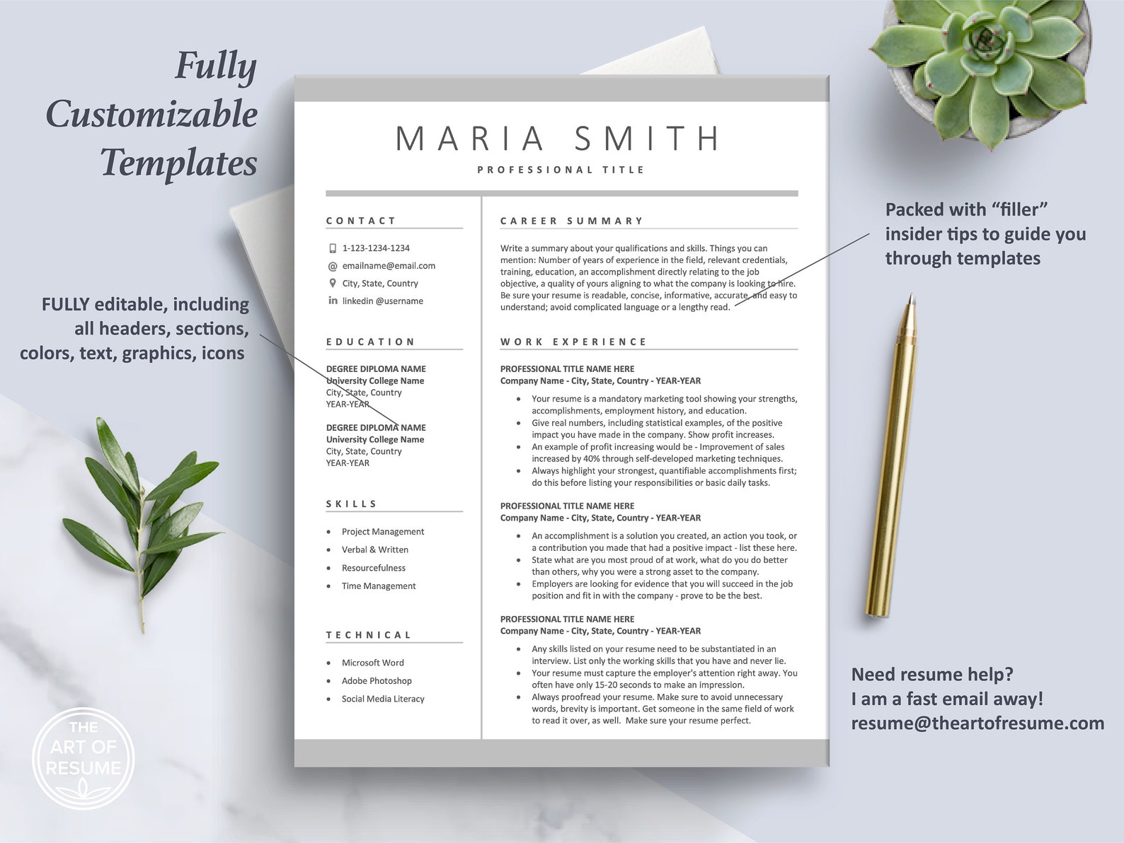 CV Template, Resume Template Bundle, Professional Resume, Executive ...