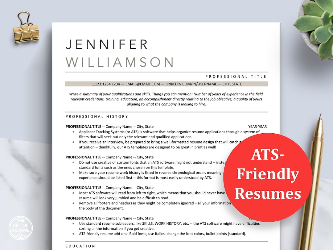 ATS Friendly Resume Template for Google Docs, Word, Pages, ATS Resume ...
