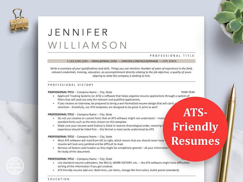 ATS Friendly Resume Template for Google Docs, Word, Pages, ATS Resume ...