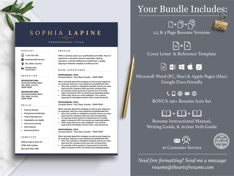 Professional Resume Templates, Executive Resume Formats, Modern Navy ...