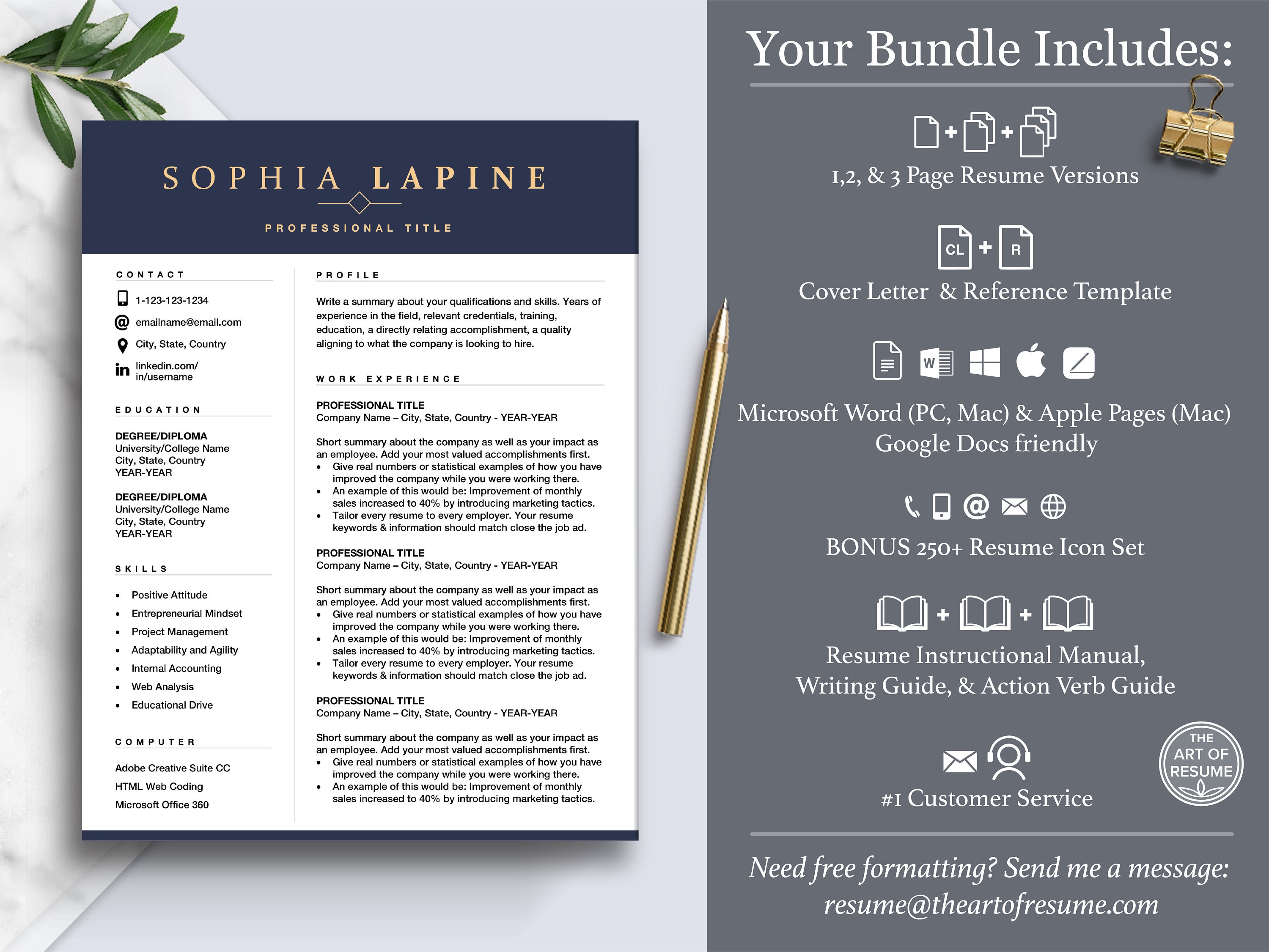 Executive Resume Templates for Google Docs, Word, Pages | Editable ...