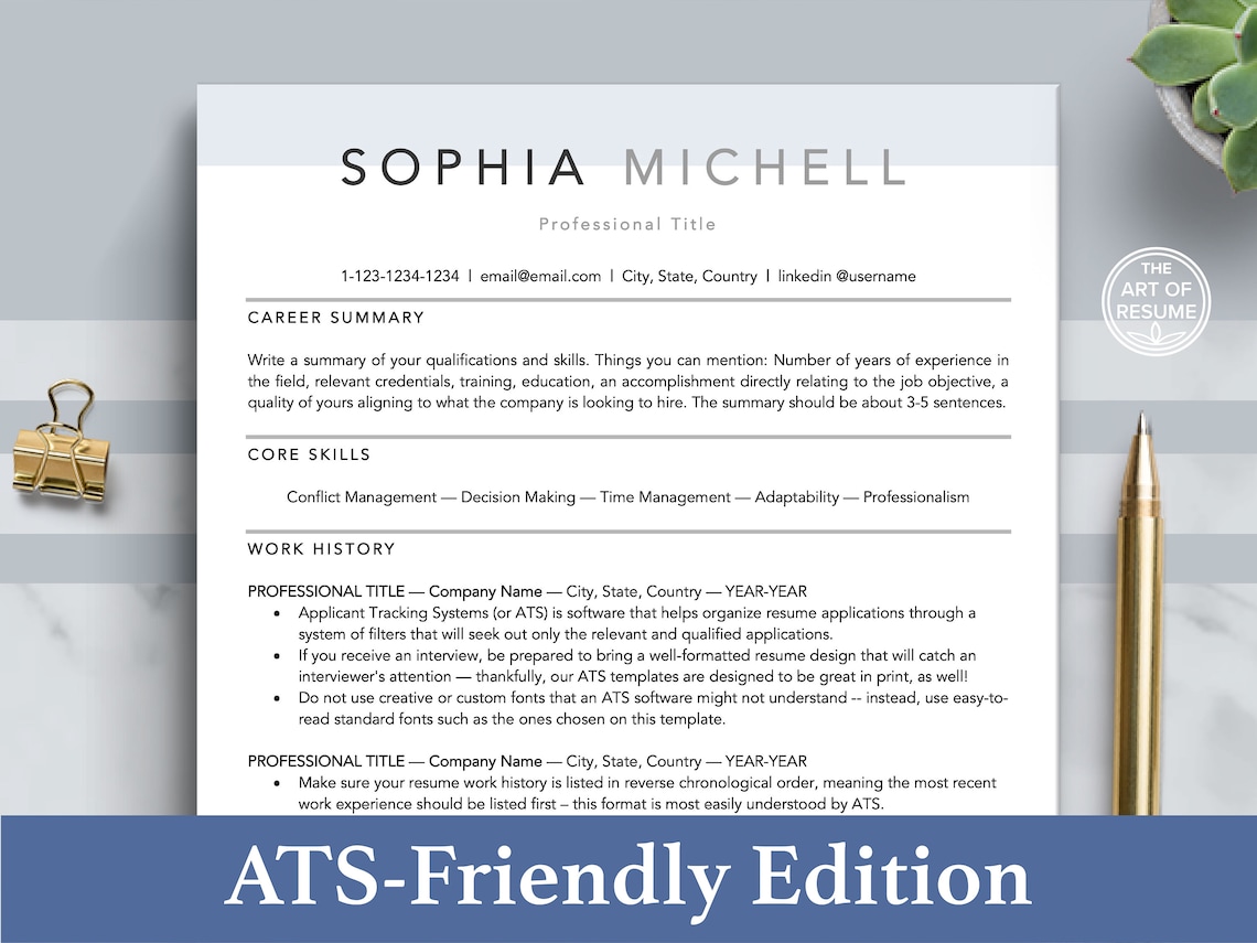 ATS Friendly Resume Template ATS Compatible Resume Format Professional ...