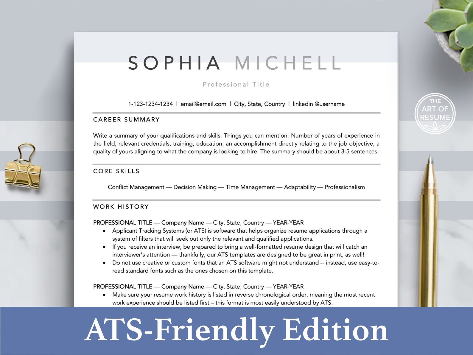 ATS Friendly Resume Template ATS Compatible Resume Format Professional ...