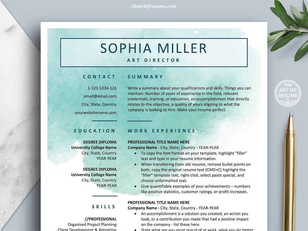 Creative CV Template for Word & Pages Teal Resume Design - Etsy Canada