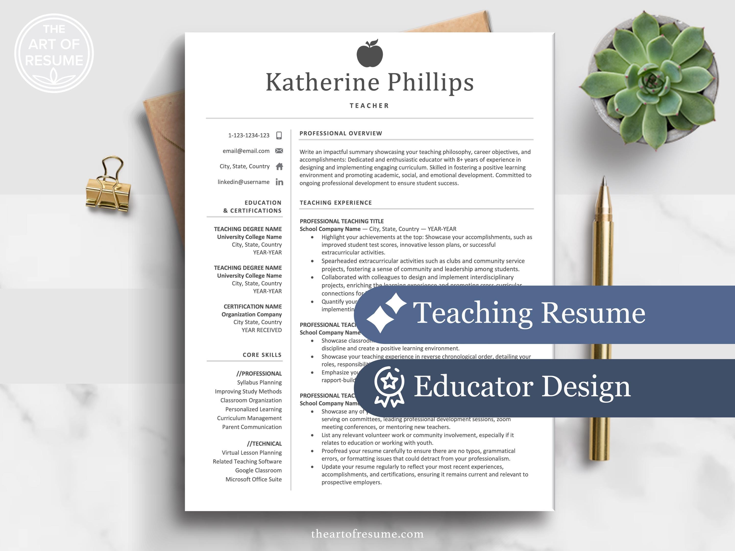 Teacher Resume Template Word, Pages, Teaching Resume, Teacher CV ...