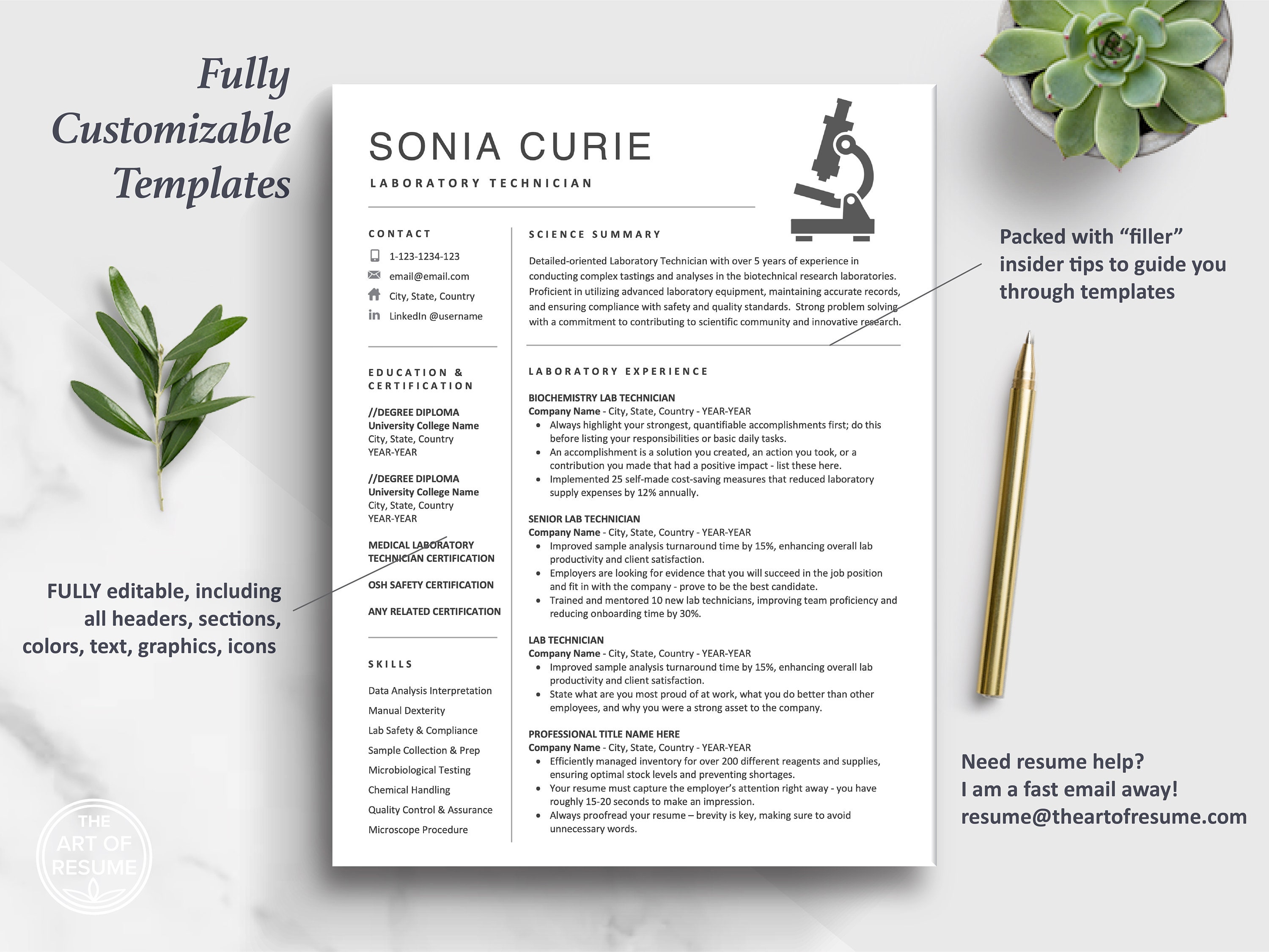 Science Resume Template, Data Scientist Resume, CV Template, Lab Tech ...