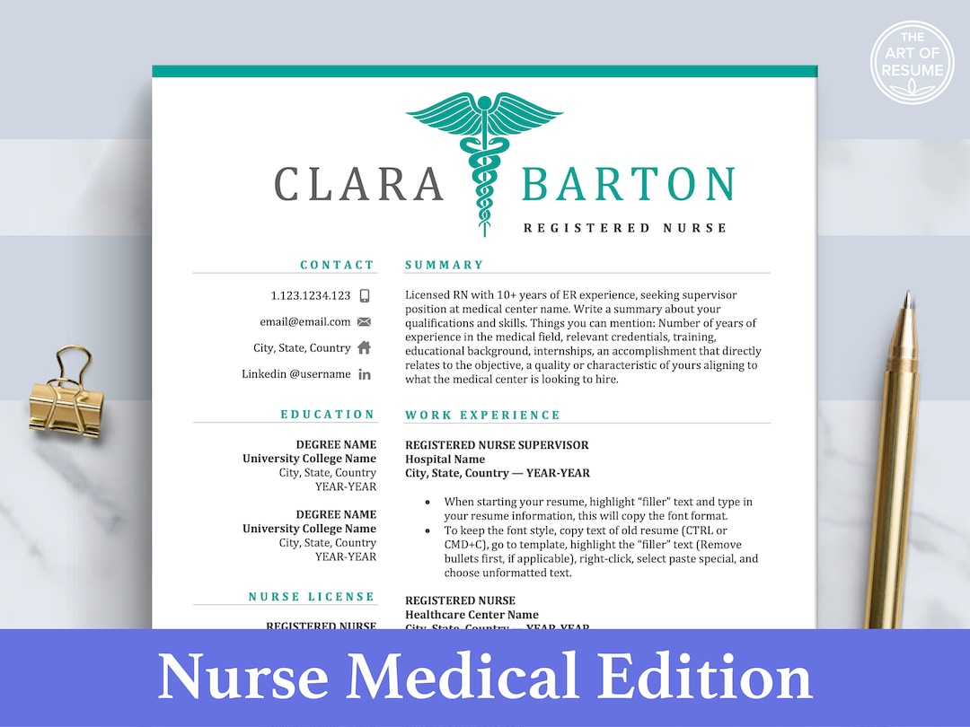 Nurse Resume Templates for Word, Pages Medical Resume Format With Cover ...