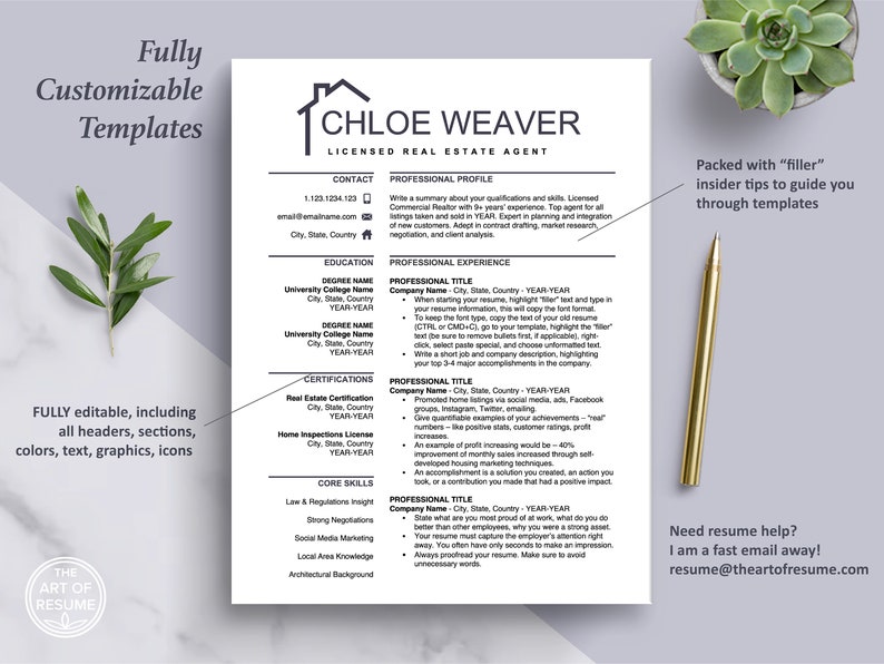 Realtor Resume Template for Word, Apple Pages | Real Estate Agent CV ...