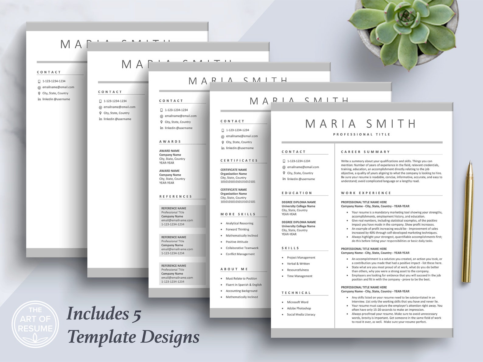 CV Template, Resume Template Bundle, Professional Resume, Executive ...