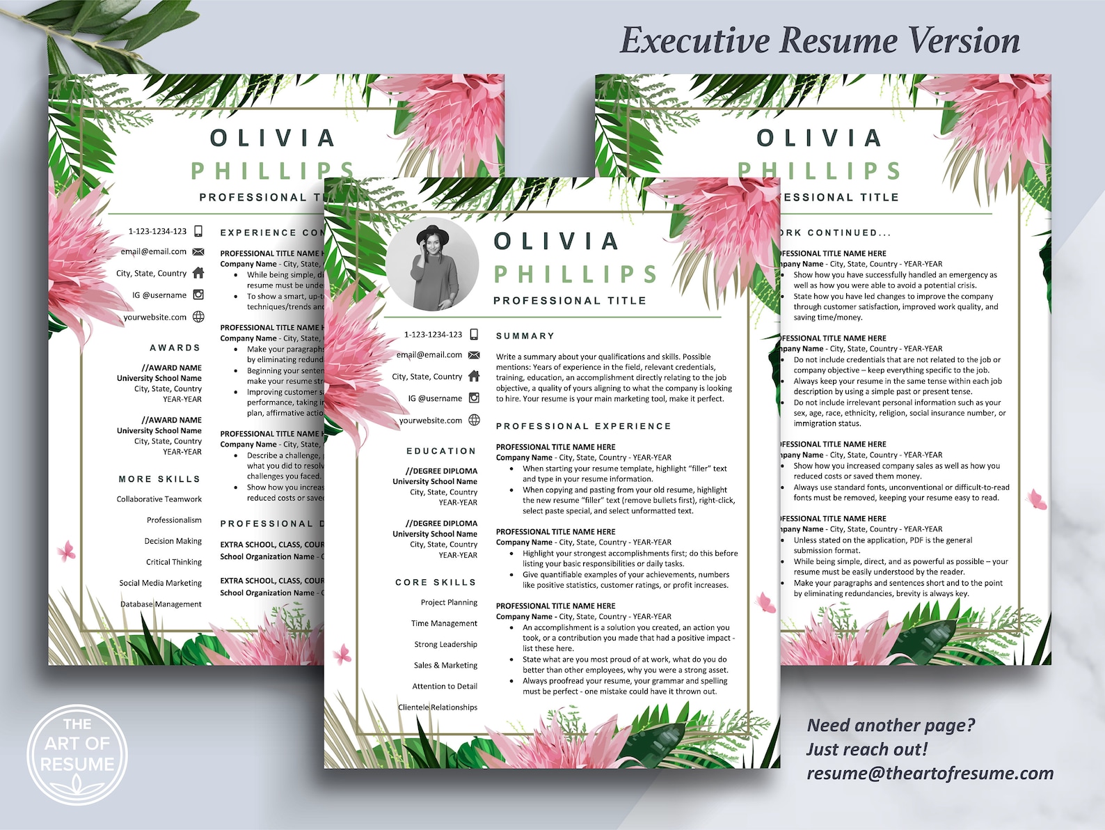 Creative Resume Template, Floral Resume, CV Template, Modern Resume ...