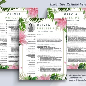 Creative Resume Template, Floral Resume, CV Template, Modern Resume ...