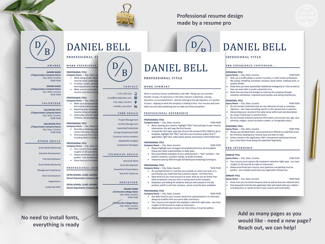 Resume Templates (3 Resume Designs) Professional Resumes, Executive ...