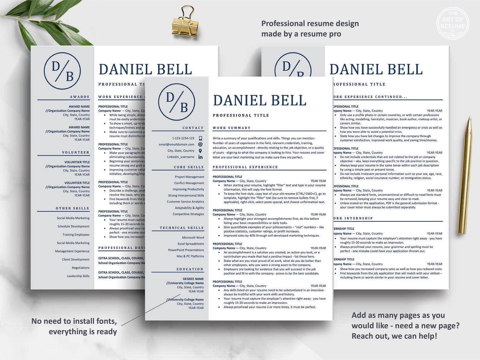Resume Templates (3 Resume Designs) Professional Resumes, Executive ...