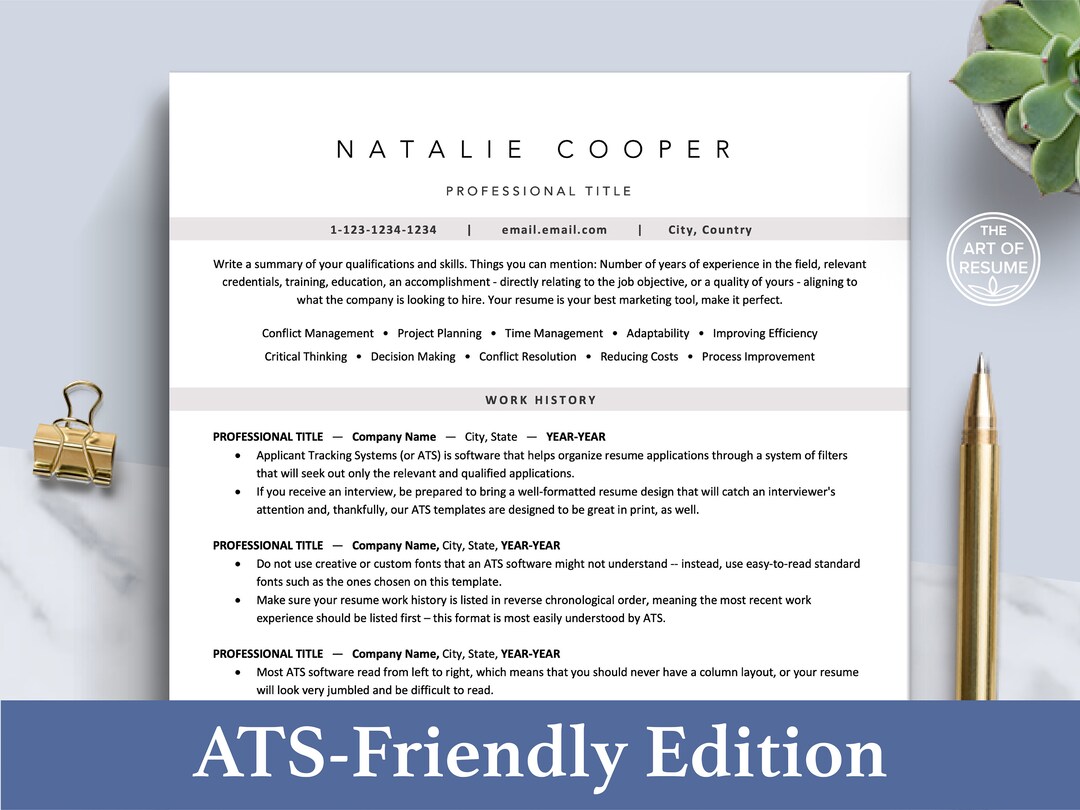 ATS Resume Template Google Docs, Word, Apple Pages, ATS Friendly Resume ...
