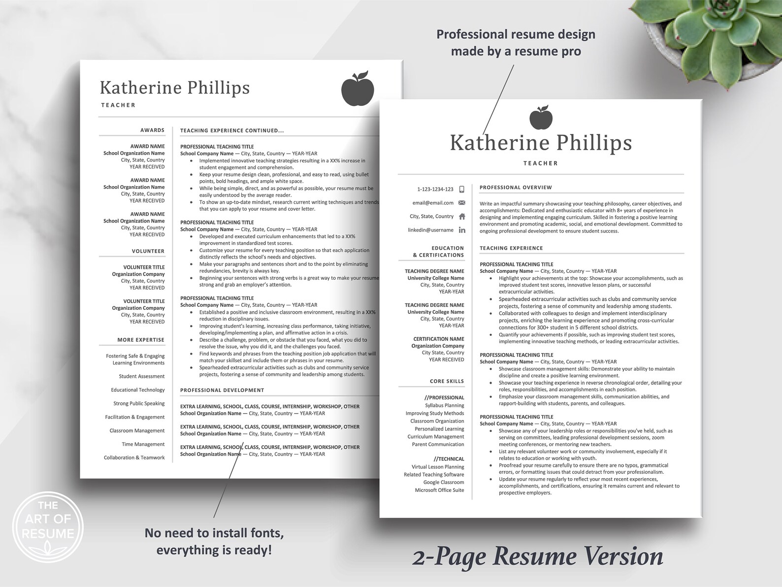 Teacher Resume Template Word, Pages, Teaching Resume, Teacher CV ...