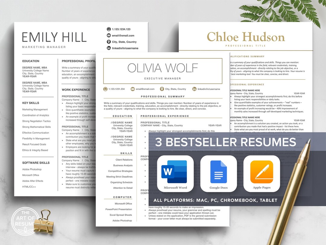 Executive Resume Templates for Word, Mac Pages, Google Docs | Best ...