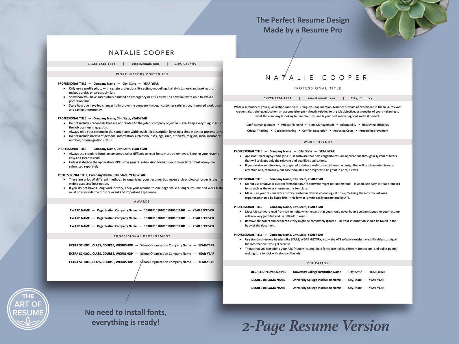 ATS Resume Template Google Docs, Word, Apple Pages | One Column ATS ...