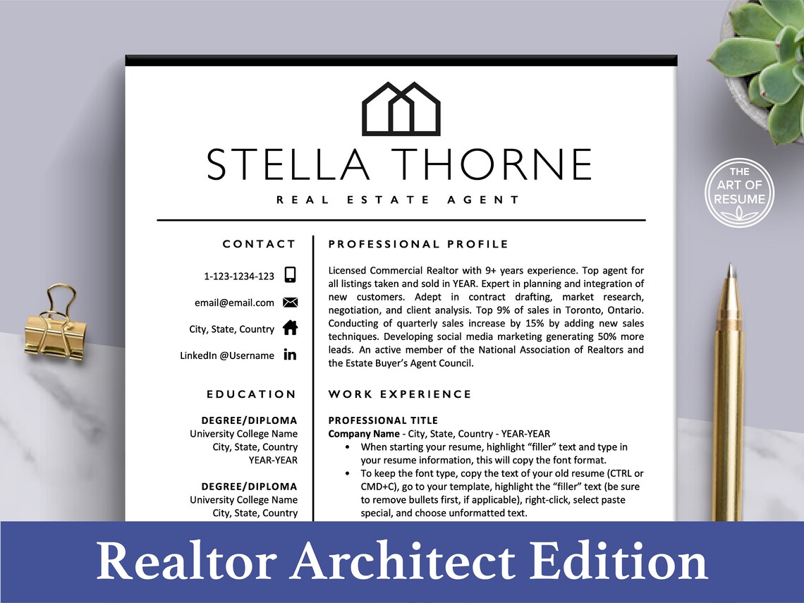 Realtor Resume Template, Real Estate Agent Resume, Construction Worker ...