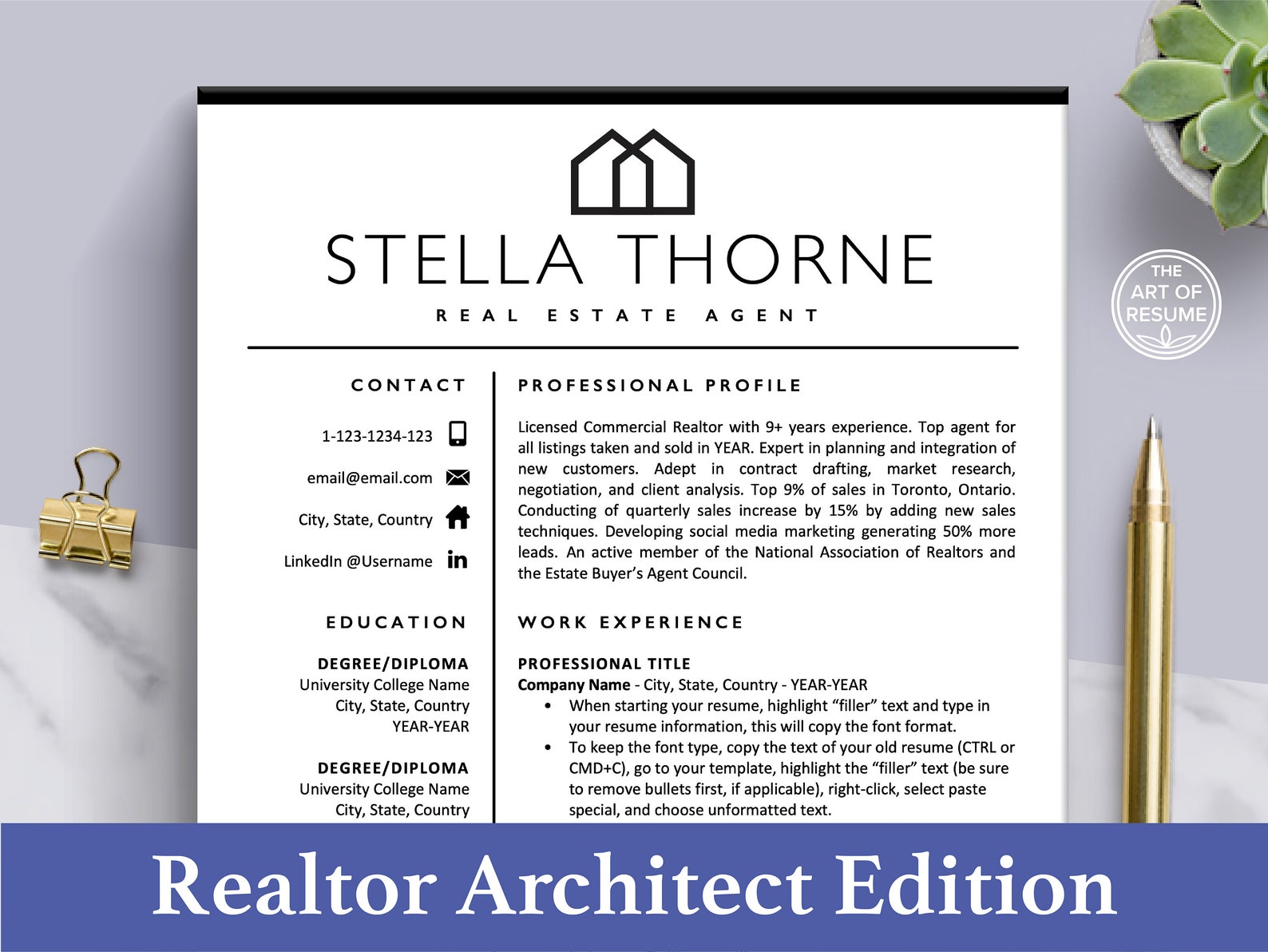 Realtor Resume Template, Real Estate Agent Resume, Construction Worker ...