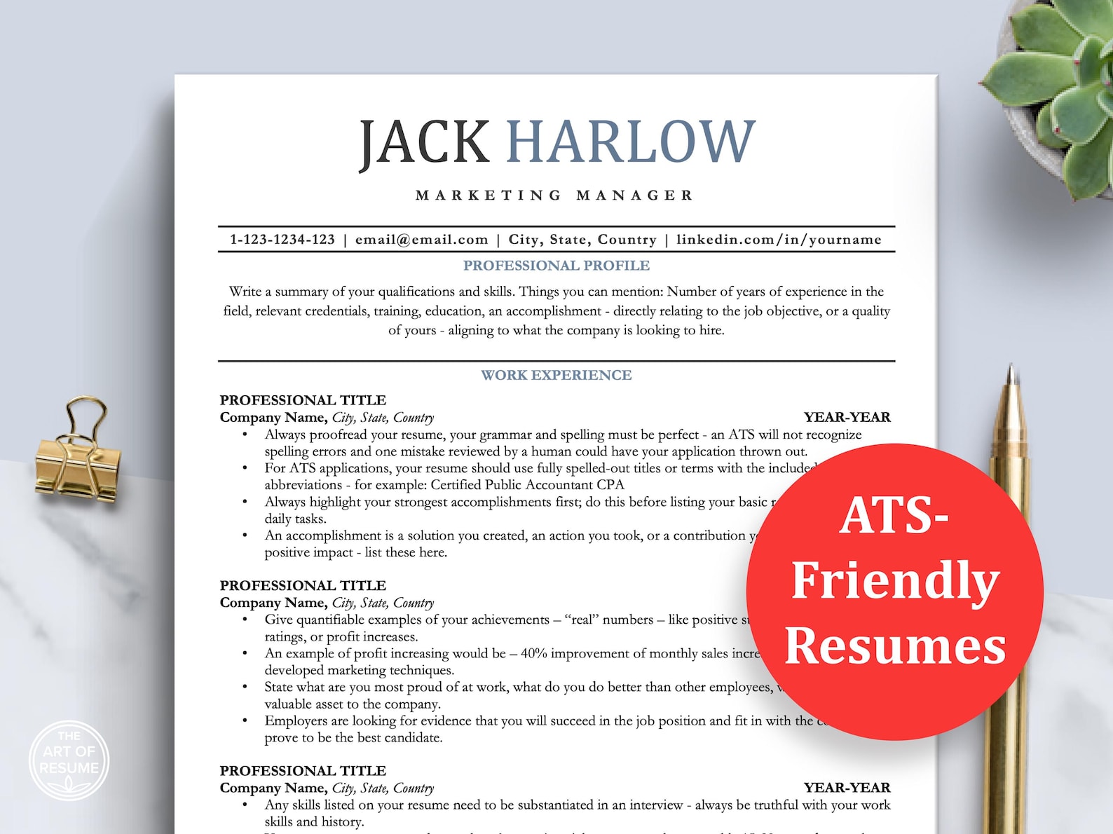 Executive ATS Resume Template Google Docs, Word, Pages, Cover Letter ...