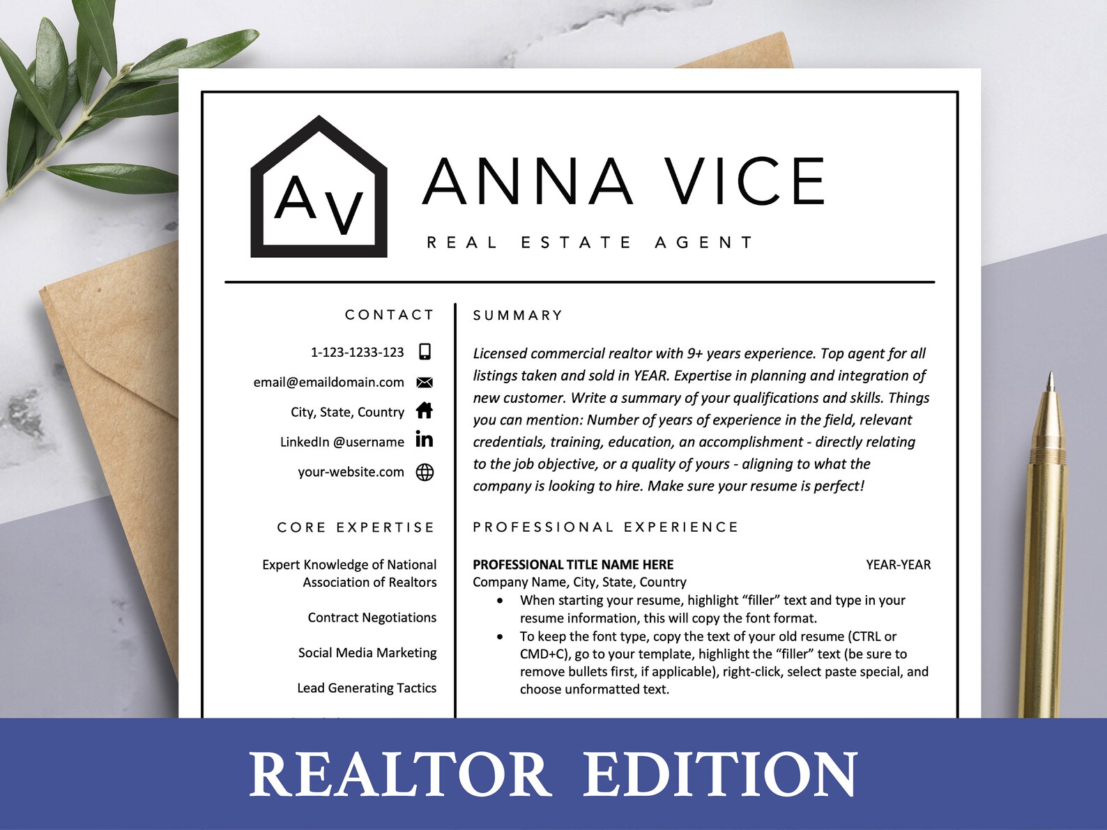 Realtor Resume Template Real Estate Resume Design CV | Etsy