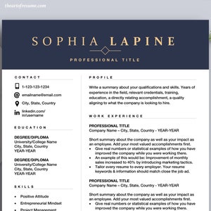 Professional Resume Template for Word Pages Google Docs - Etsy