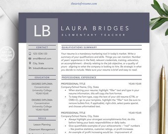 Teacher Resume Template for Word and Pages Elementary Resume - Etsy