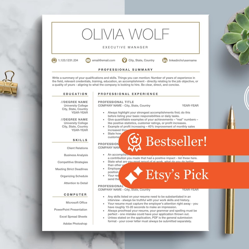 Word Resume Template Free - Etsy