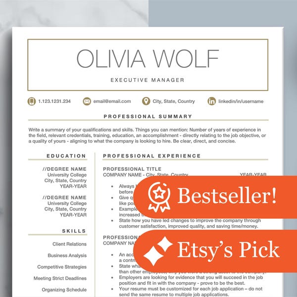 Free Modern Resume Templates Word - Etsy