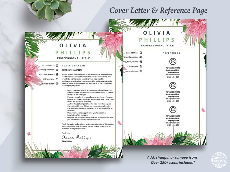 Creative Resume Template, Floral Resume, CV Template, Modern Resume ...