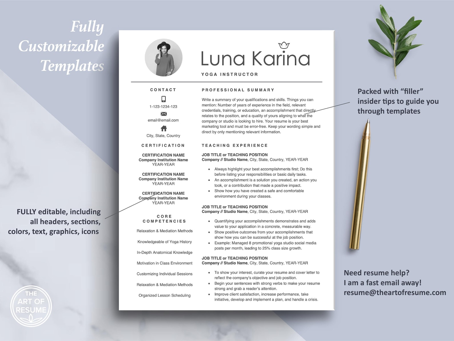 Yoga Resume Template for Word, Pages, Google Docs - Yoga Teacher CV ...