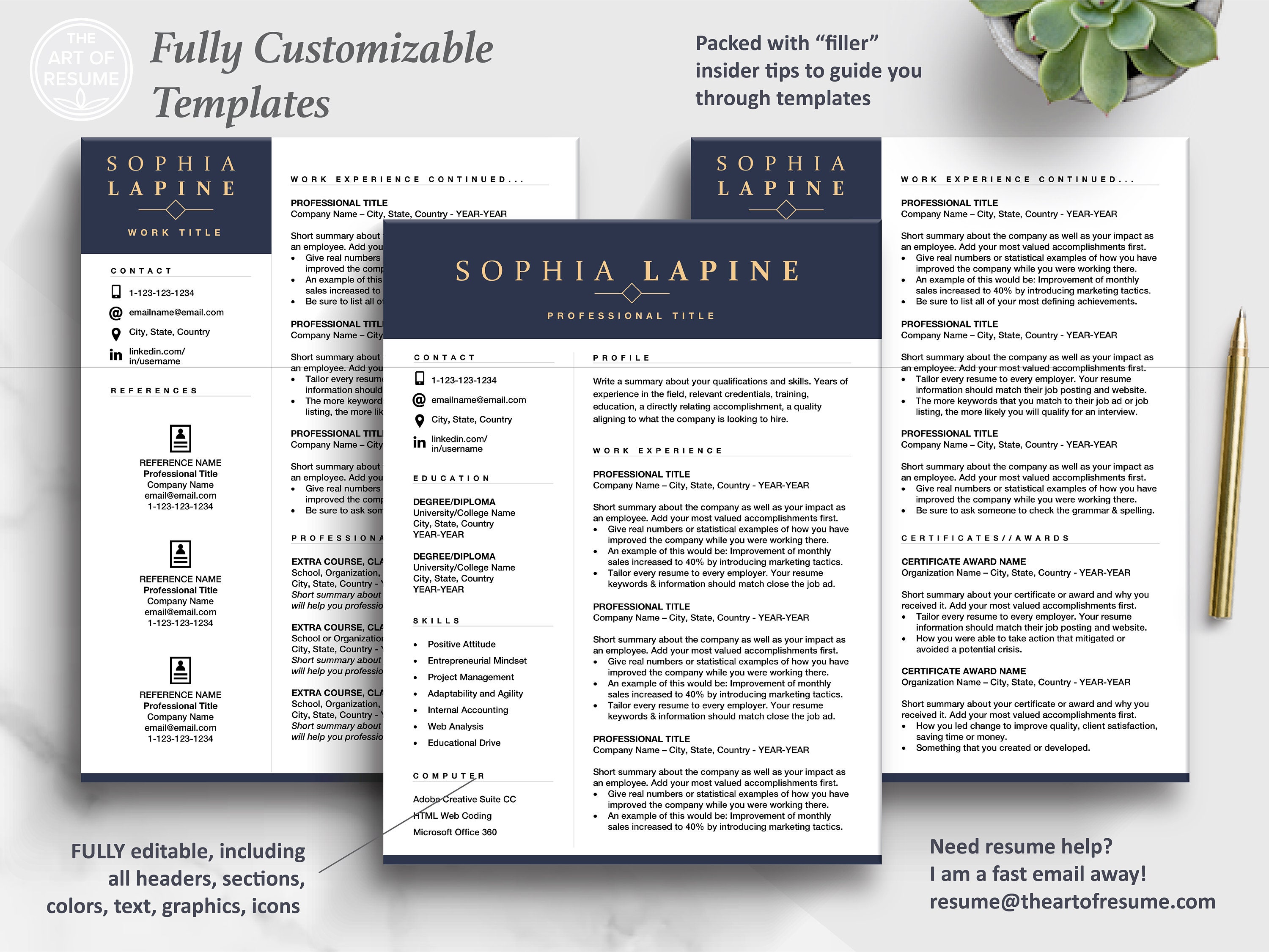 Resume Templates (3 Resume Designs) Professional Resumes, Executive ...
