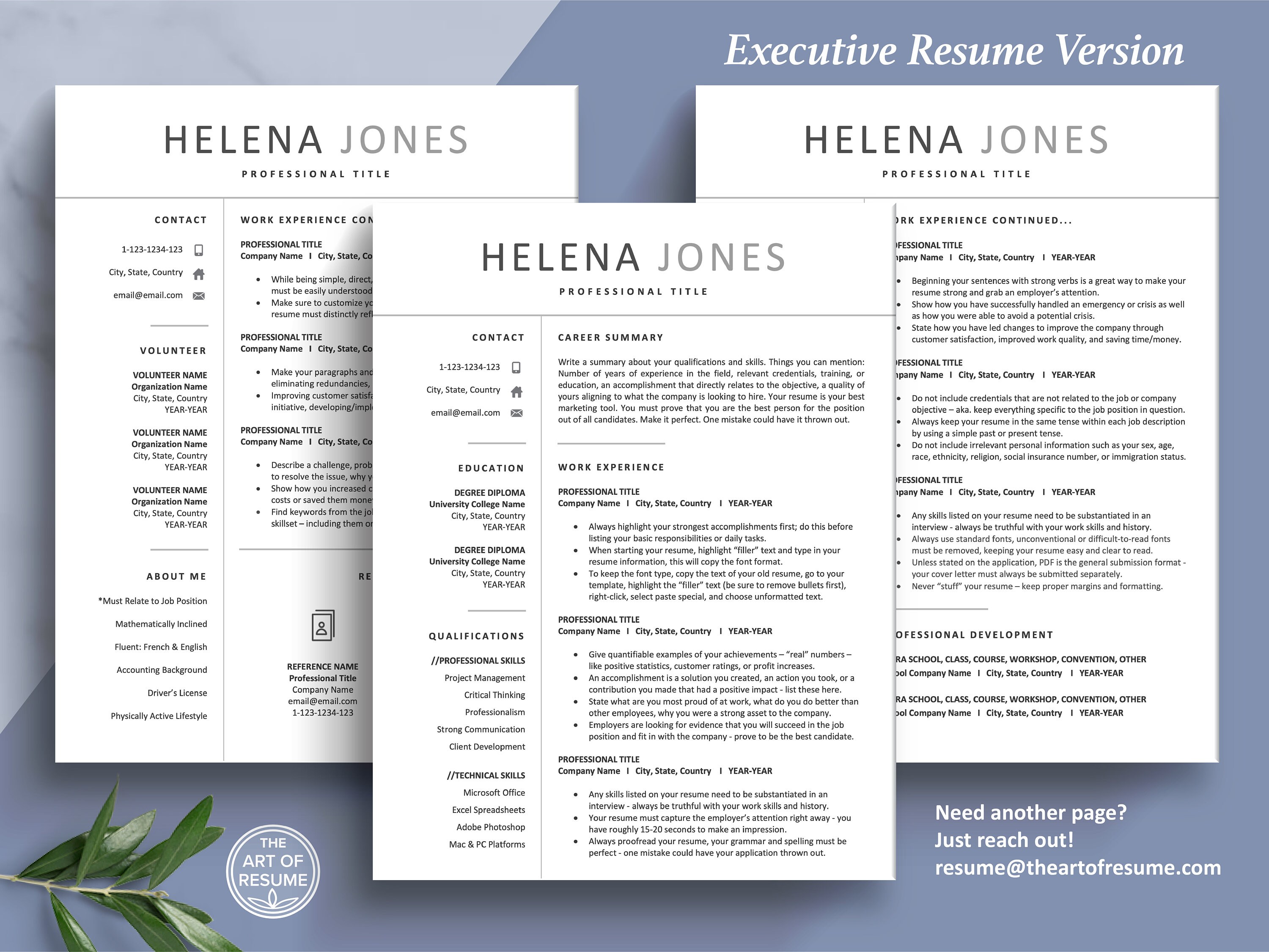 Professional Resume Template Bundle, 3 Page Resume Executive Resume ...