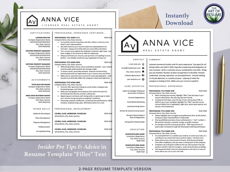 Realtor Resume Template Real Estate Resume Design CV | Etsy