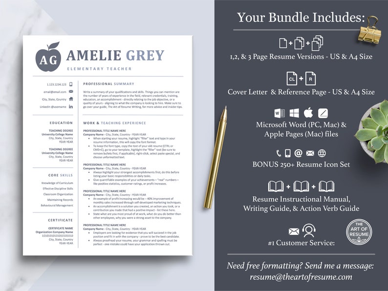 Teacher Resume Template, Teaching Resume, CV Template, Substitute ...