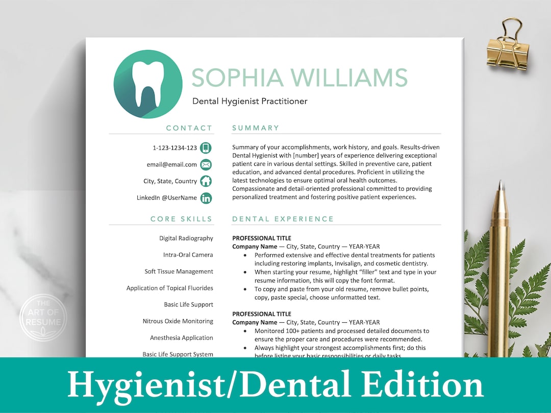 Dental Resume Template, Dentist CV Templates, Dental Student Resume CV ...